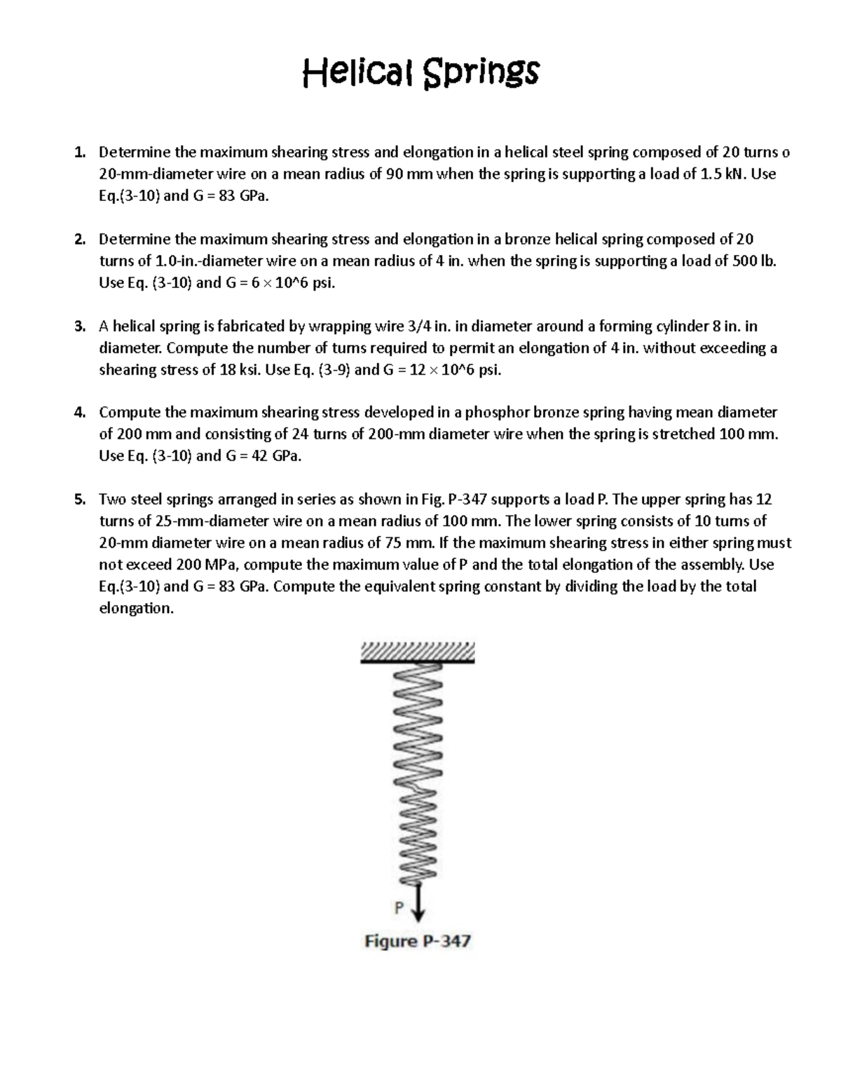 Helical Springs Analysis: Shearing Stress & Elongation Calculations ...