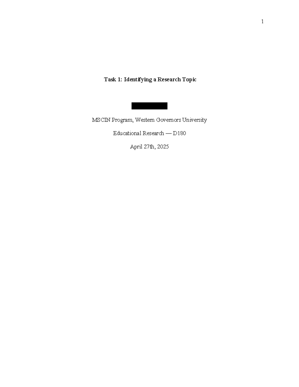 Task 1 Identifying a Research Topic - Task 1: Identifying a Research ...