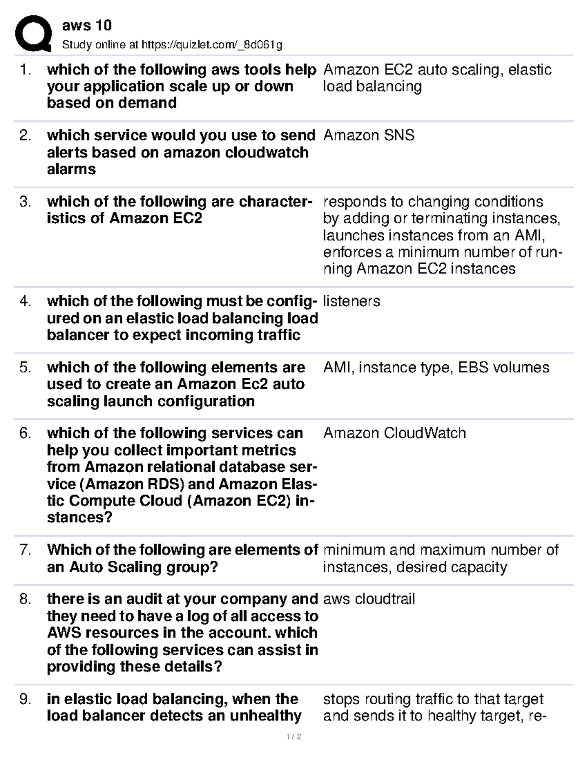 AWS 10 - Module Knowledge Check Quiz & Study Guide - Studocu