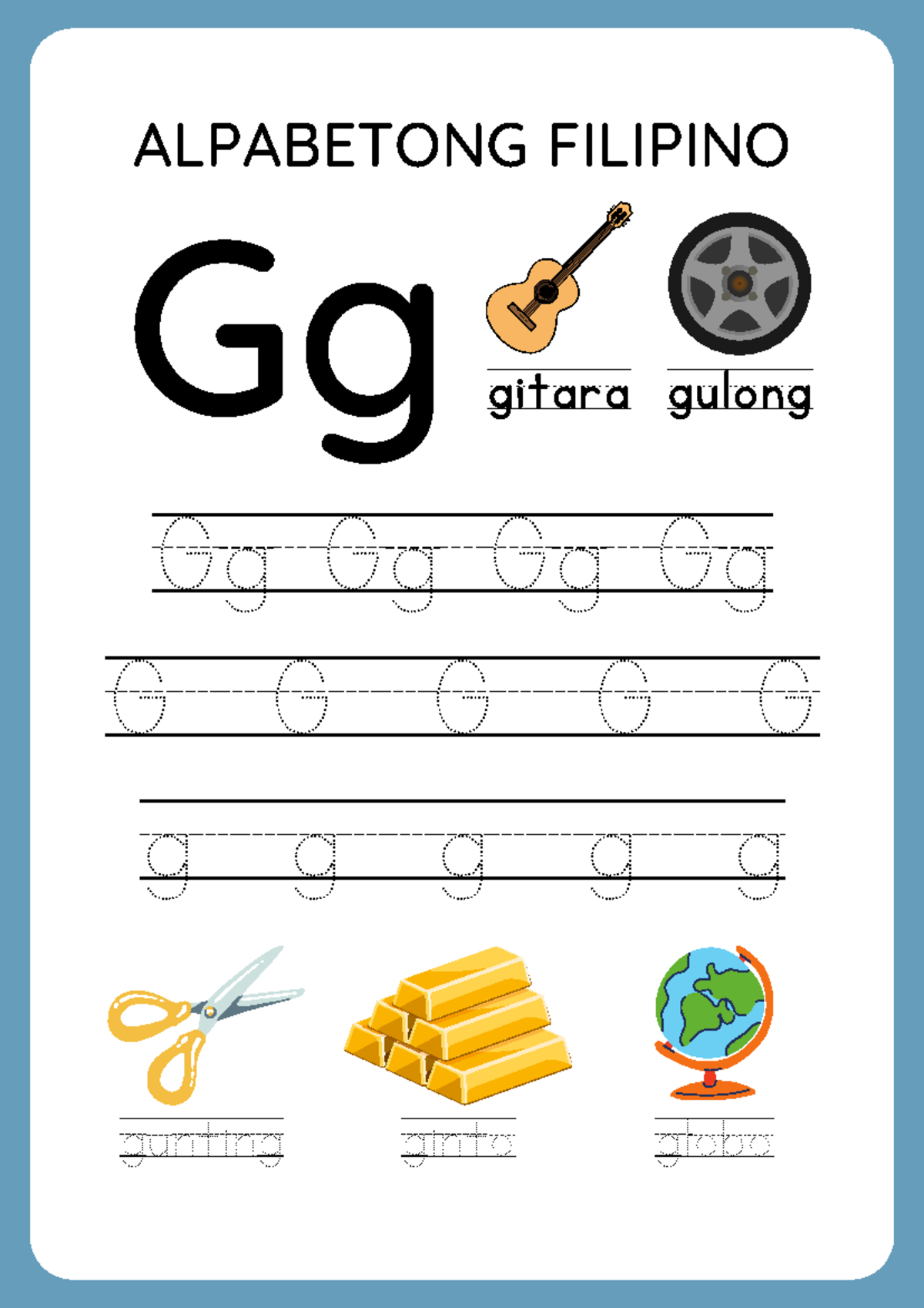 Misty Blue Simple Alpabetong Filipino Letrang Gg Worksheet ...