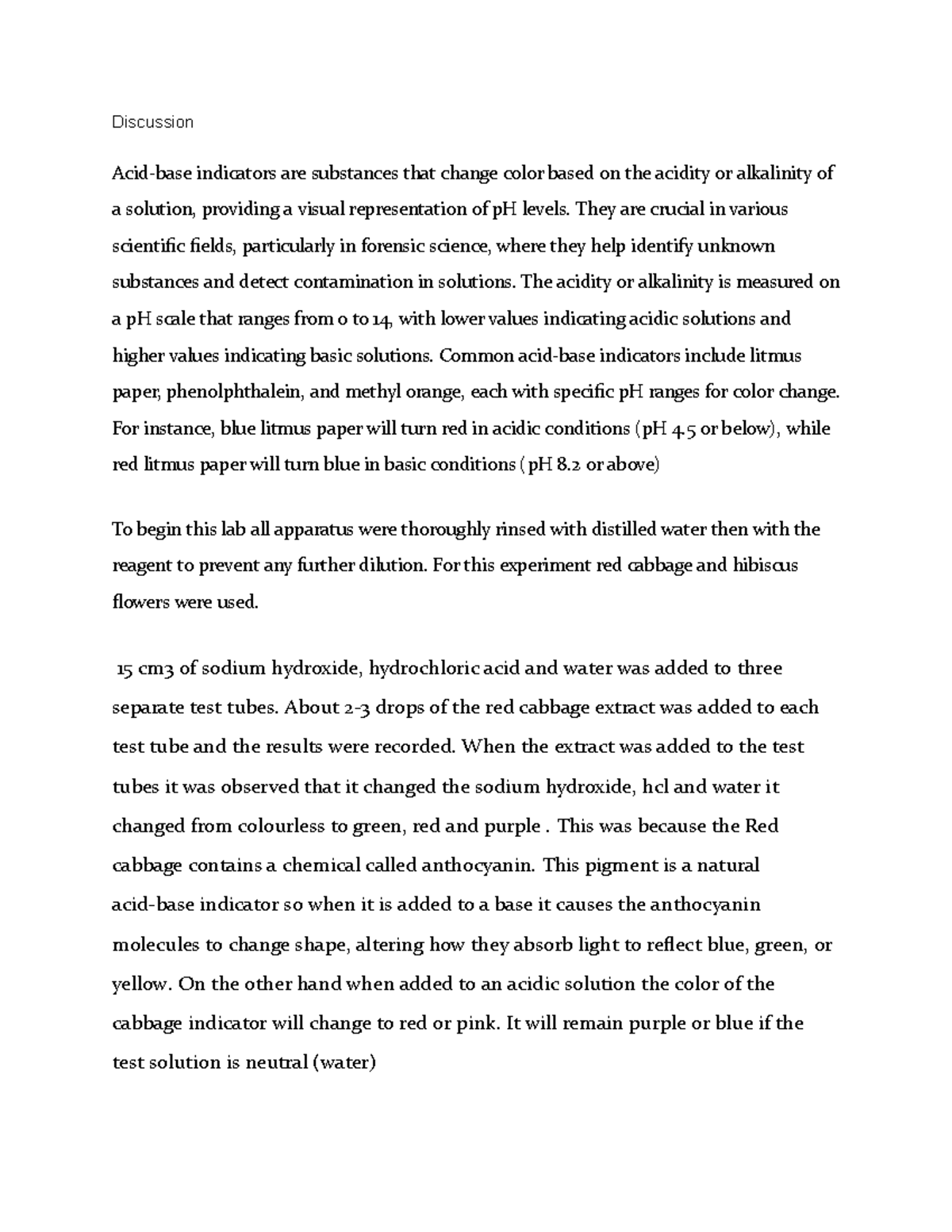 Natural pH Indicators: Experiment with Turmeric and Red Cabbage - Studocu