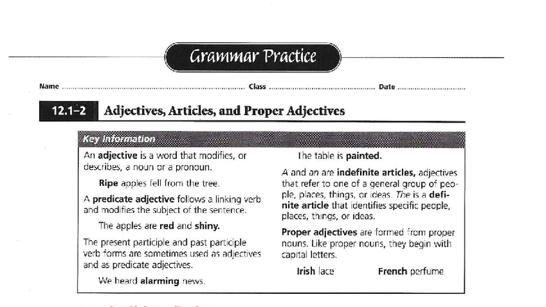 Grammar Practice: Adjectives, Articles, & Comparatives (Grade 7) - Studocu