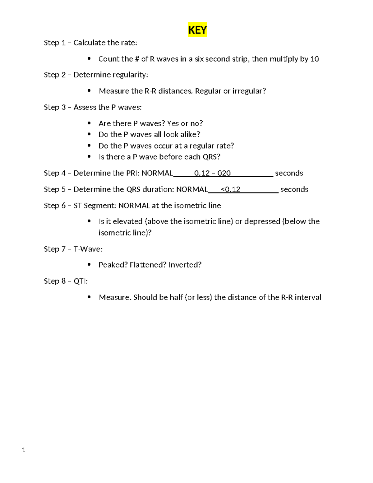 ECG Strips KEY - EKG Interpretation Guide for Cardiology - Studocu