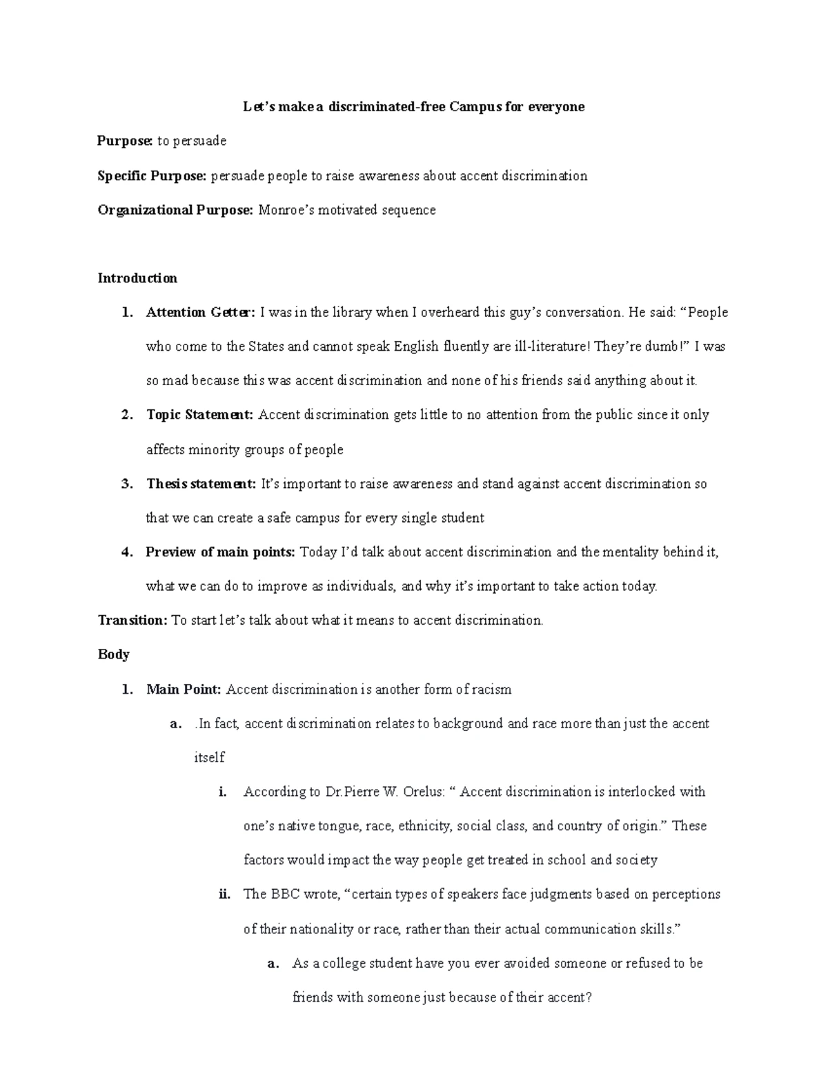 In My Bag Speech Outline - My Speech General Purpose: To Inform ...