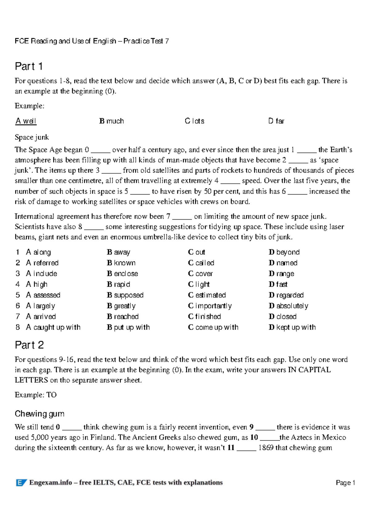 FCE Reading and Use of English - Practice Test 7 Review Guide - Studocu