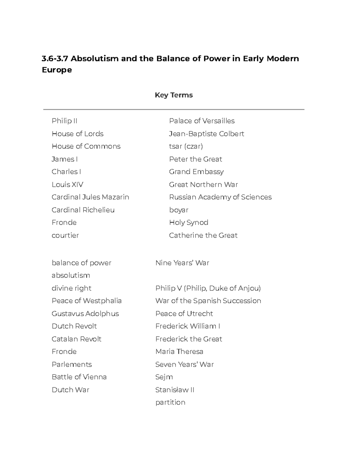 Absolutism and Balance of Power in Early Modern Europe (HIST 3.6-3.7 ...