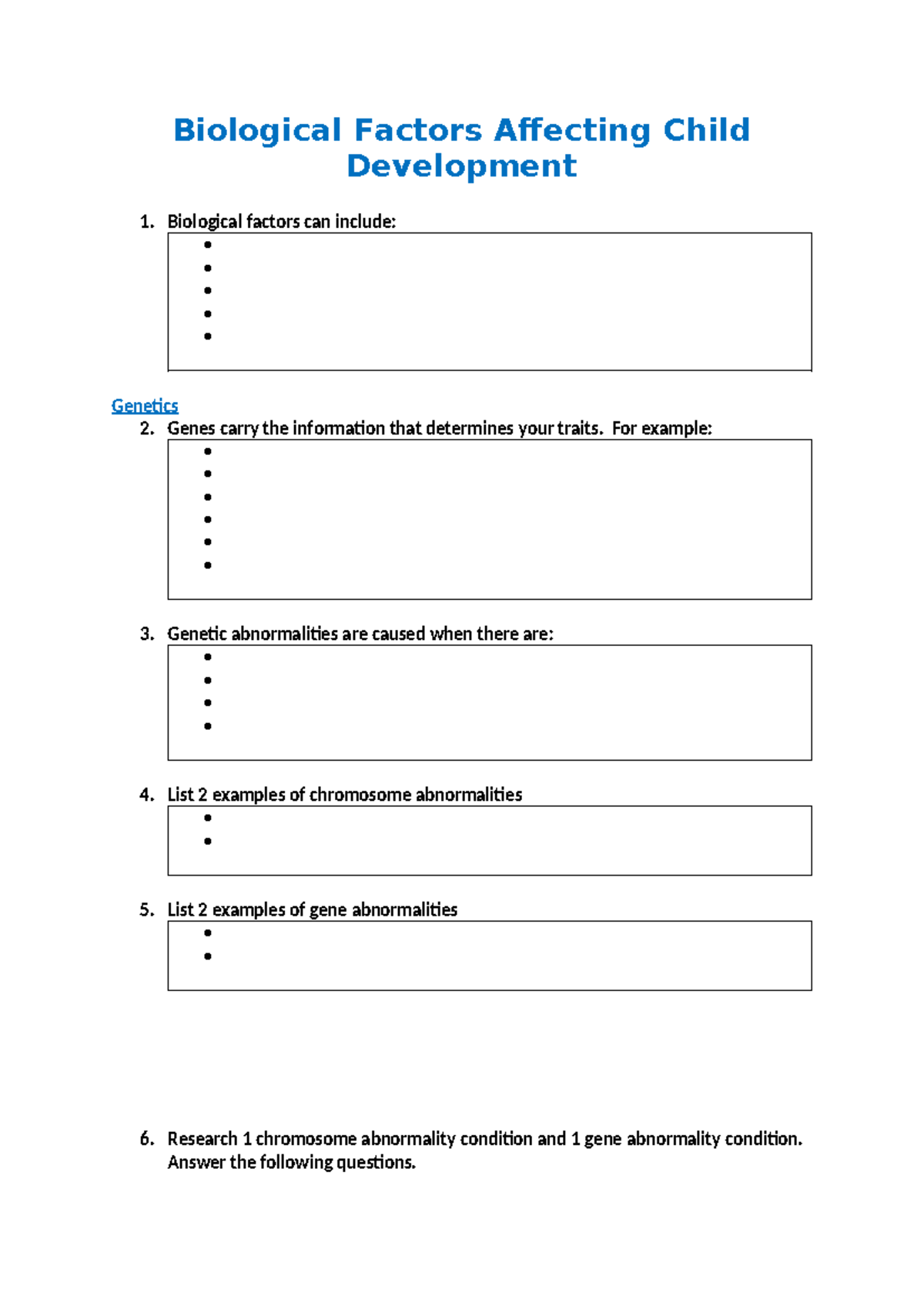 1 2. Biological Factors Affecting Child Development - Genetics ...