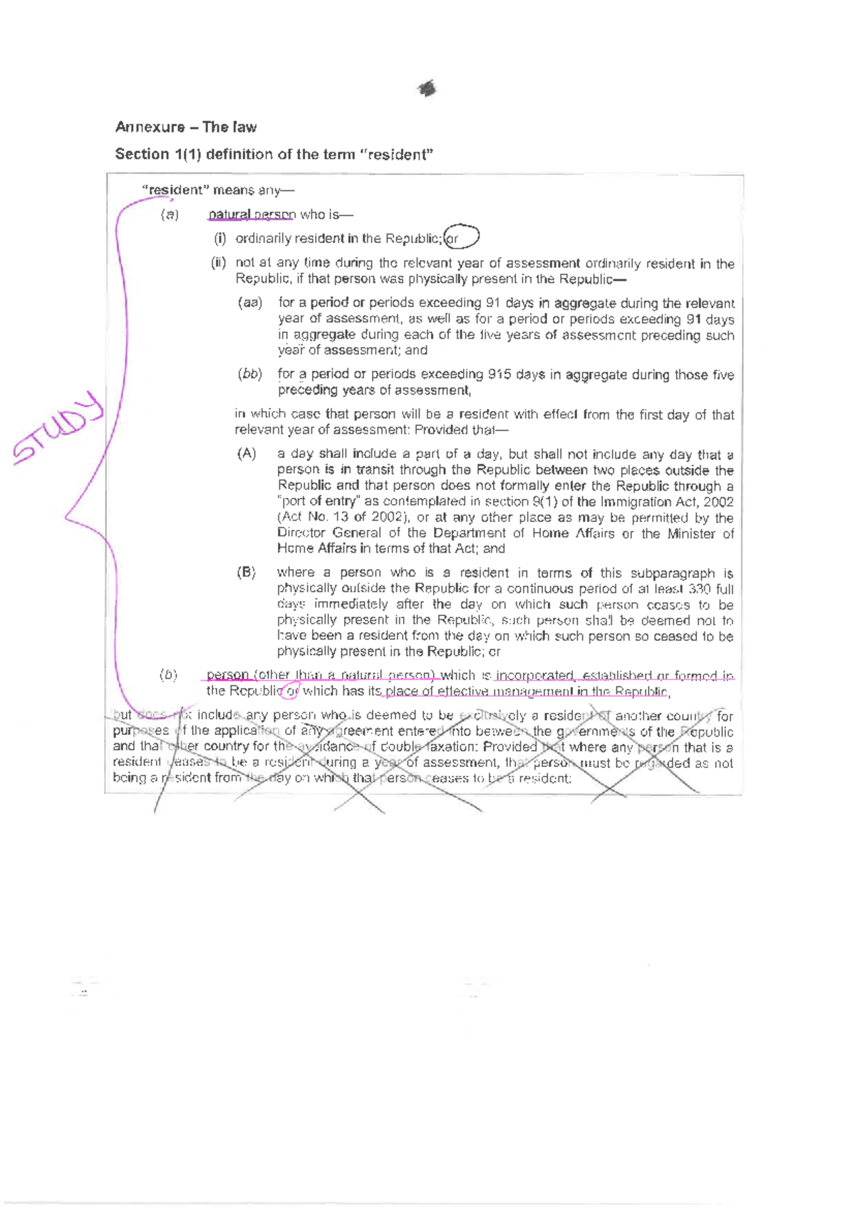 Summary of Resident Definition for Taxation Planning 2B - Studocu