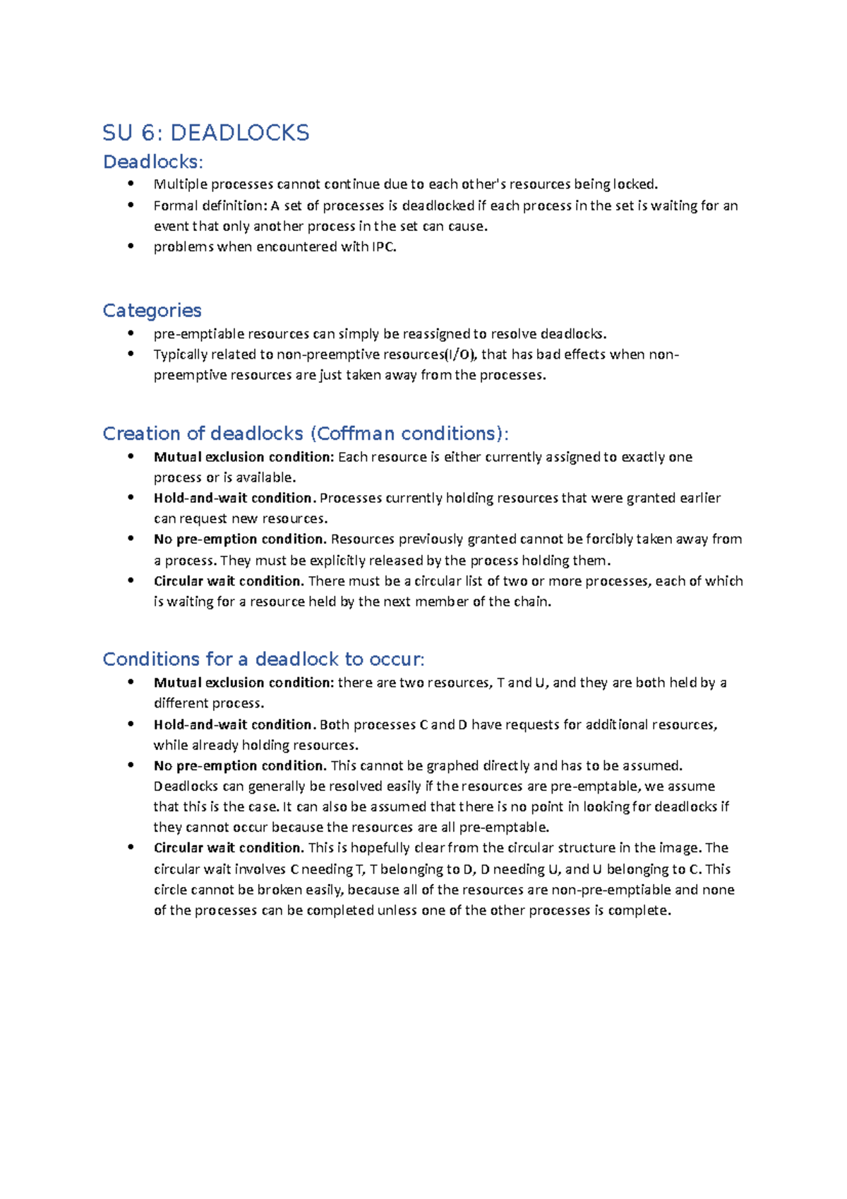SU 6 Deadlocks - Overview and Solutions in Operating Systems - Studocu