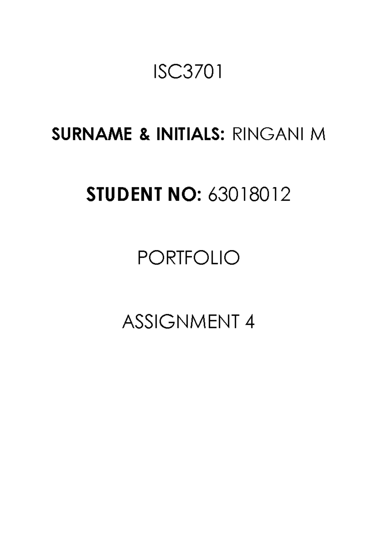 ISC3701 Portfolio - Assignment Reflection and Analysis - Studocu