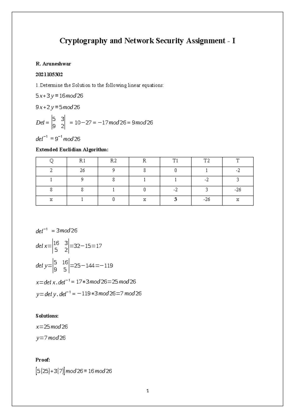 Crypto assignment - klmnjhbgyvftcrdfvtgb - Cryptography and Network Security Assignment - I R ...