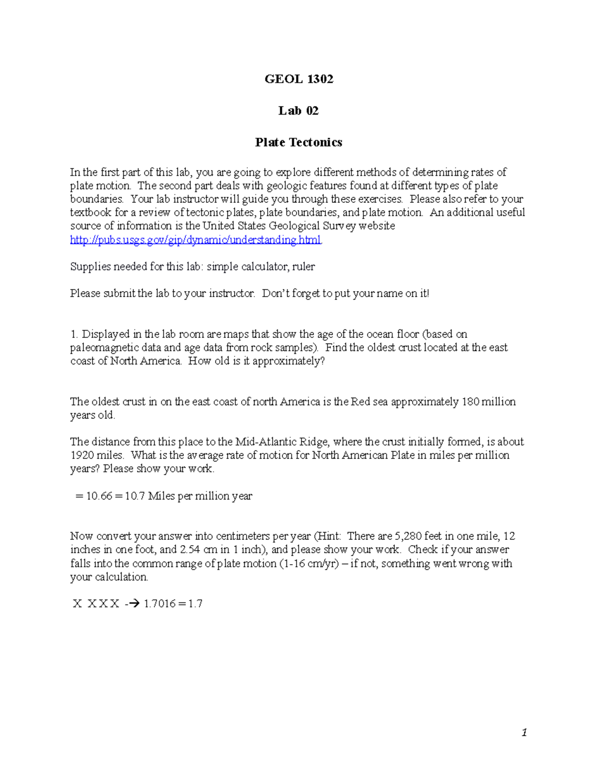 GEOL 1302 - Lab 02: Investigating Plate Tectonics and Motion Rates ...