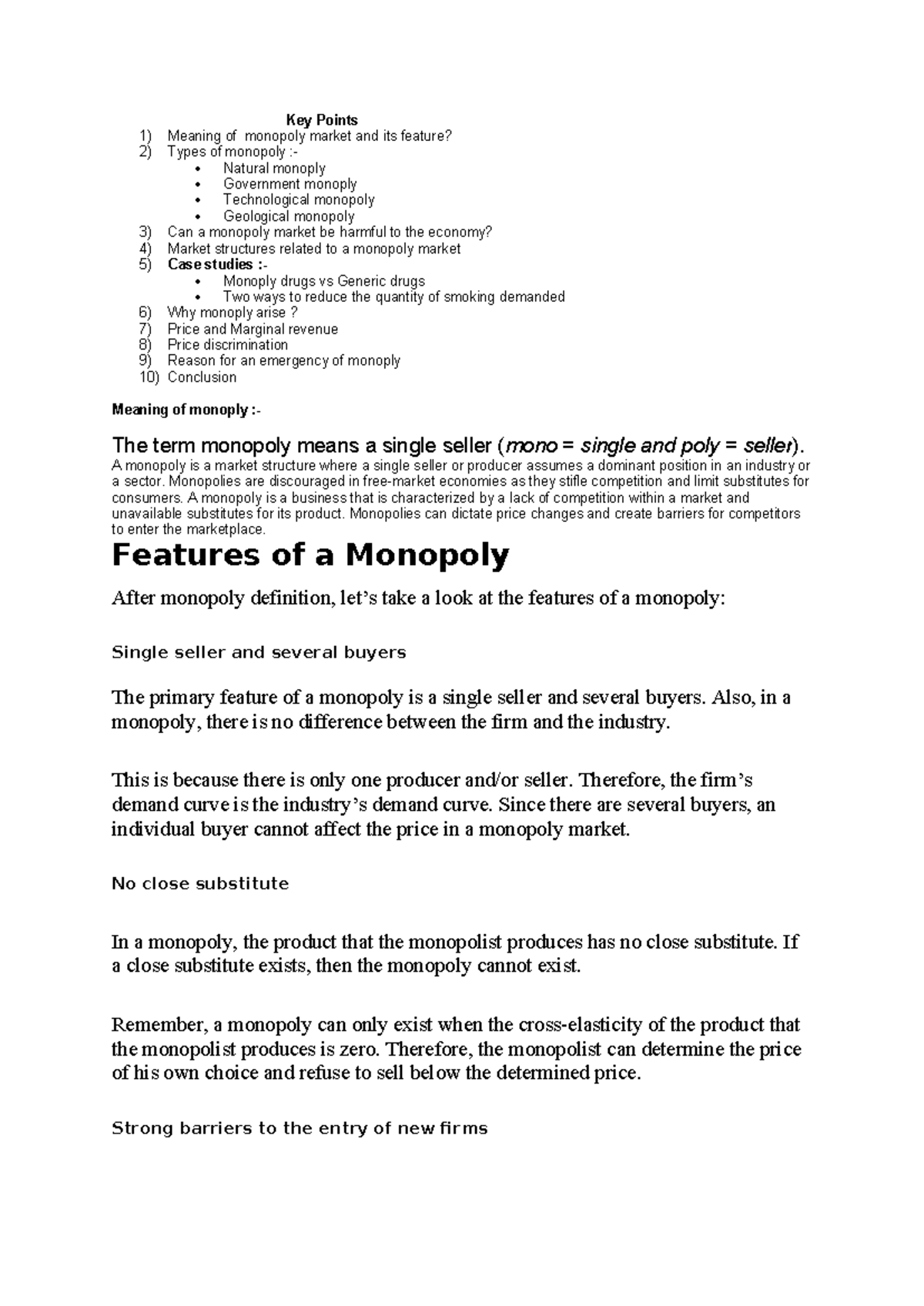 Monopoly Market Analysis: Features, Types, and Economic Impact - Studocu