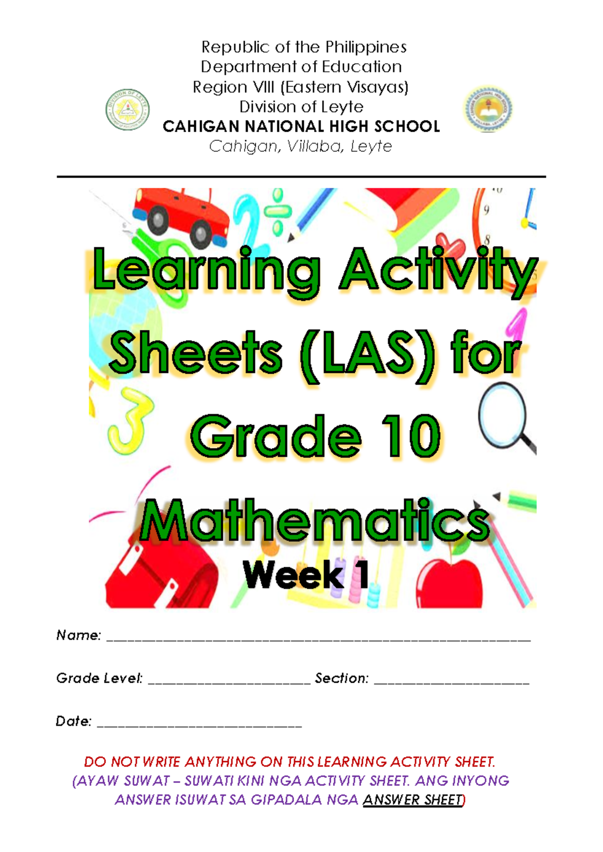 LAS Week 1 - Grade 10 Math: Patterns & Arithmetic Sequences - Studocu