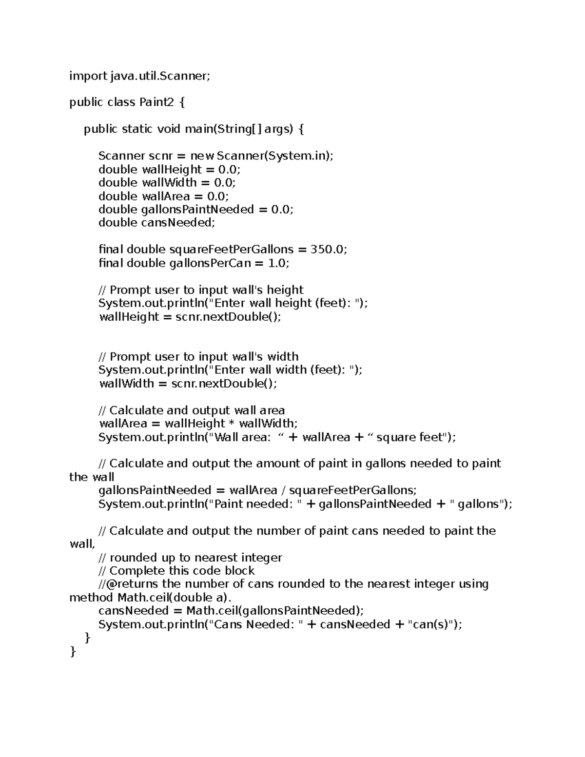 145 - Paint 2 Assignment: Java Program for Wall Painting Calculation - Studocu
