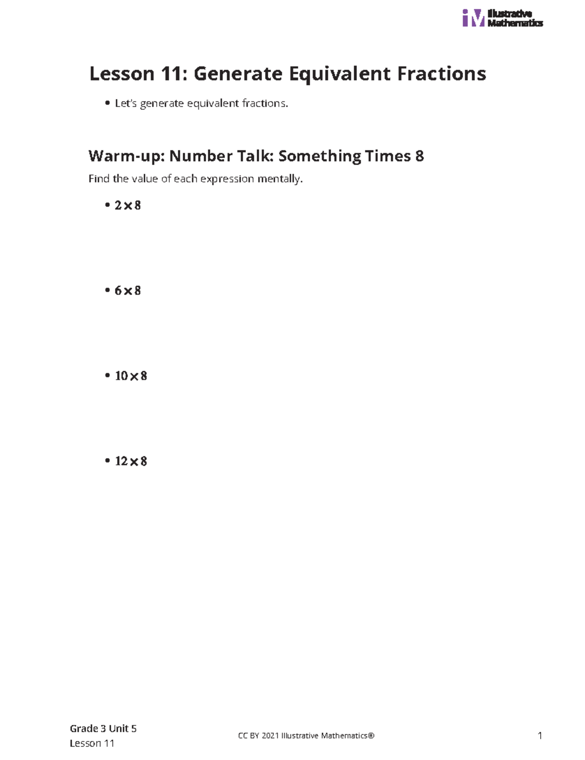 Grade 3 Unit 5 Lesson 11: Understanding Equivalent Fractions - Studocu