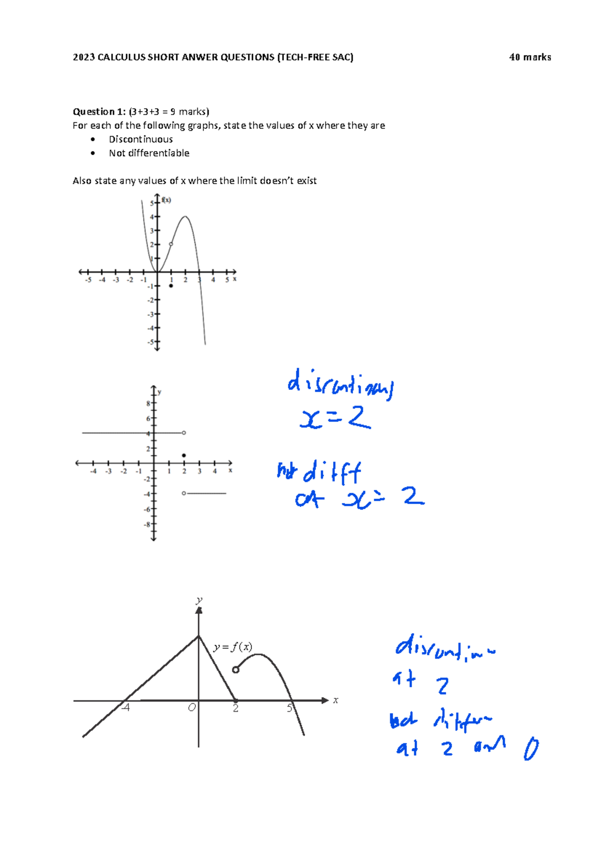 2023 CALCULUS SHORT ANSWER & MULTIPLE CHOICE QUESTIONS - Studocu