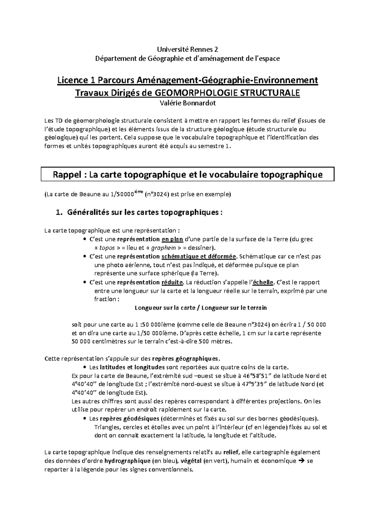 TD de Géomorphologie Structurale - Licence 1 - Université Rennes 2 ...