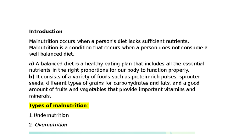 Science - NANA: Understanding Malnutrition and Its Effects - Studocu