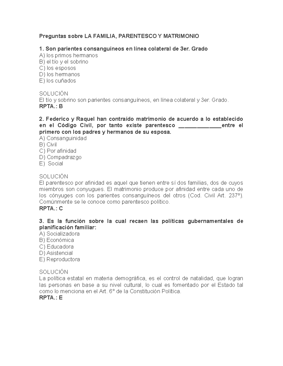 Preguntas de Cívica sobre Familia y Parentesco - Estudio y Soluciones ...