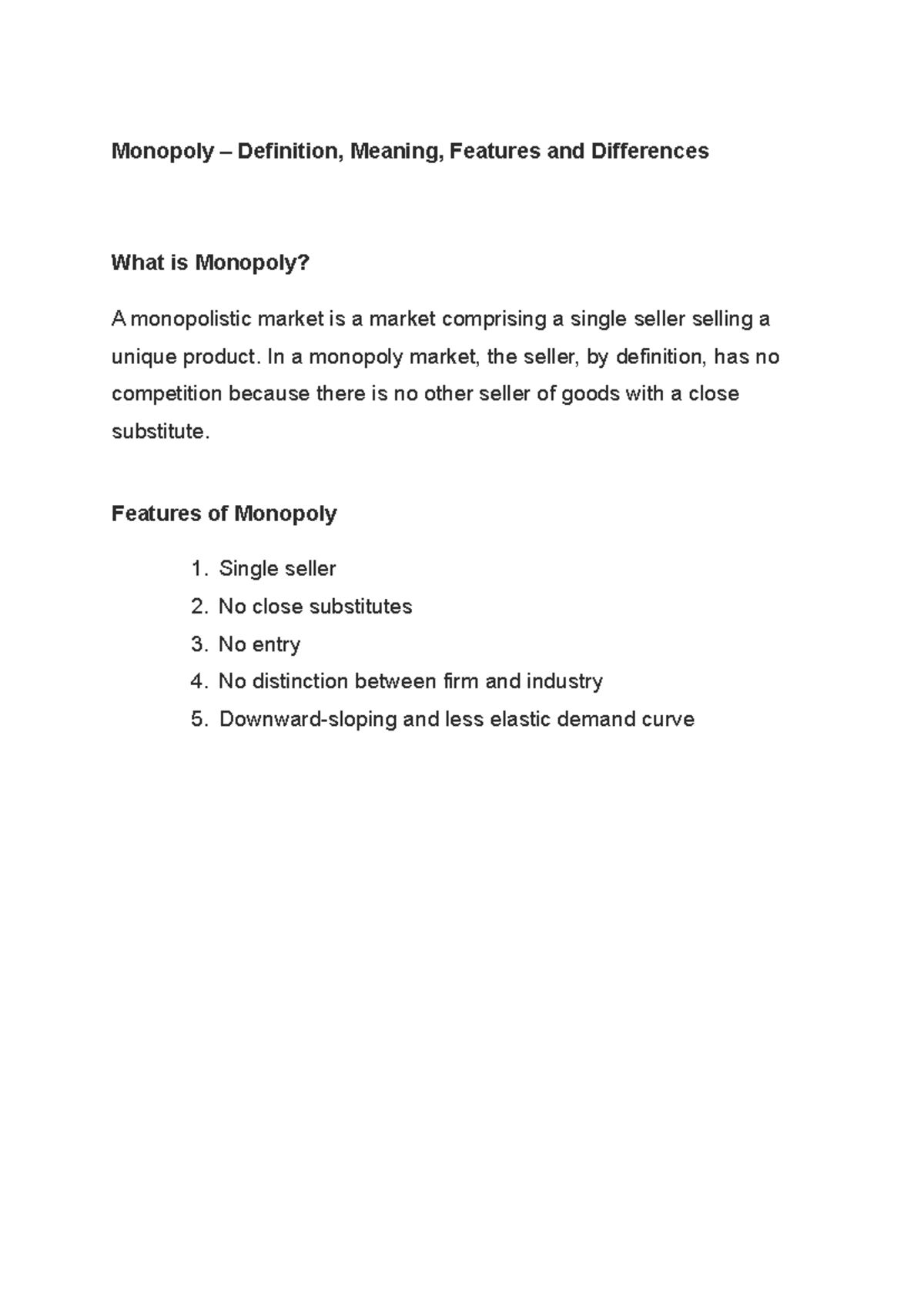 Monopoly: Definition, Features, Short & Long-Run Equilibrium Insights ...