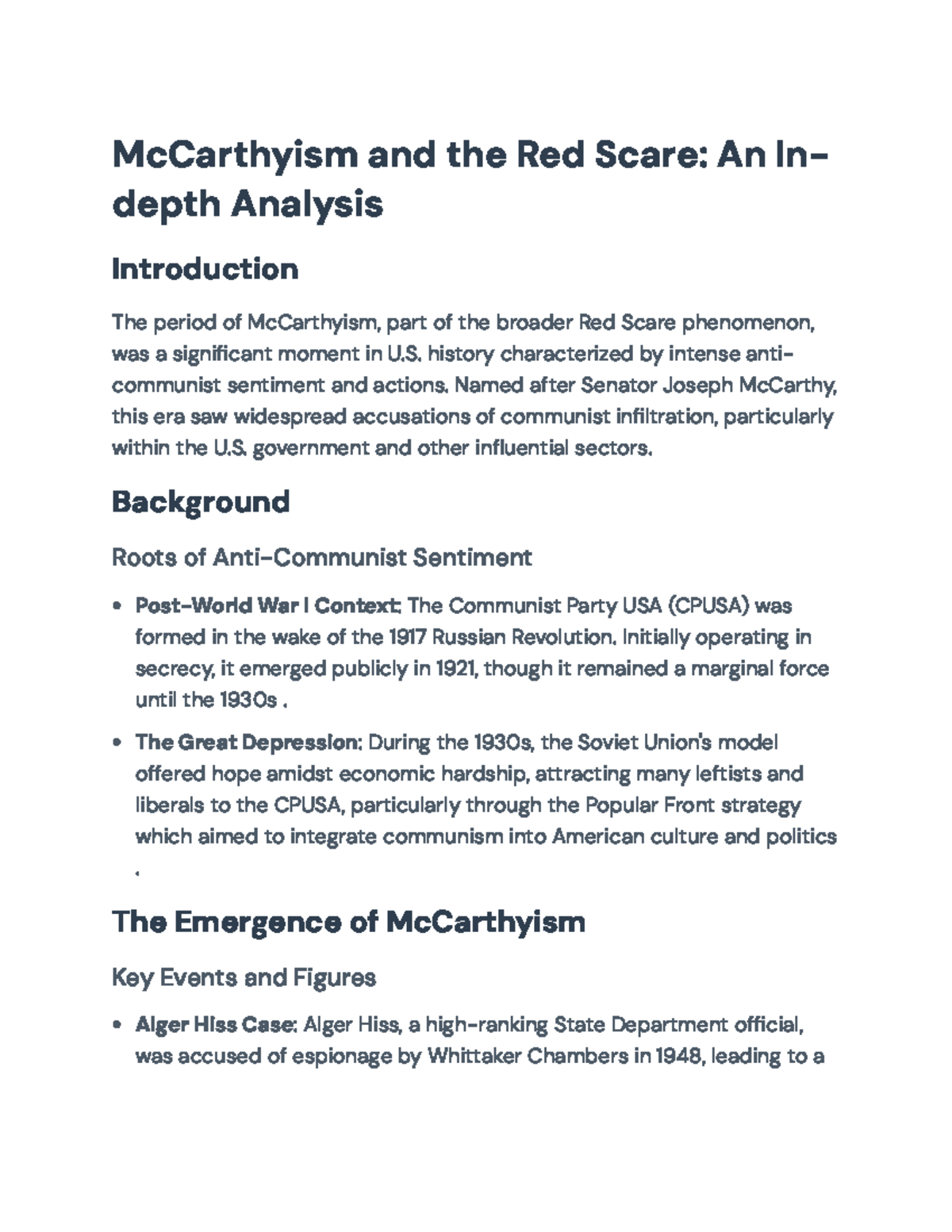 McCarthyism and the Red Scare: Analyzing its Impact on U.S. Society ...