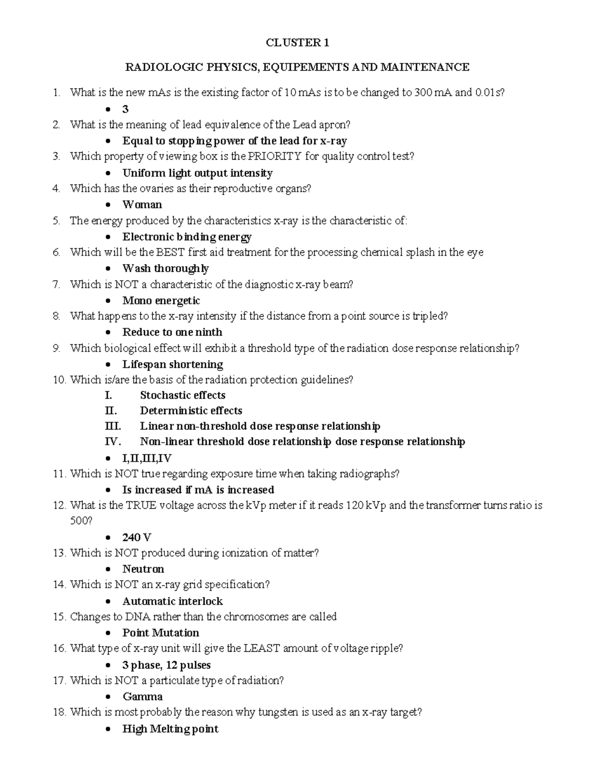 RAD 1: Radiologic Physics, Equipment & Maintenance Study Guide - Studocu