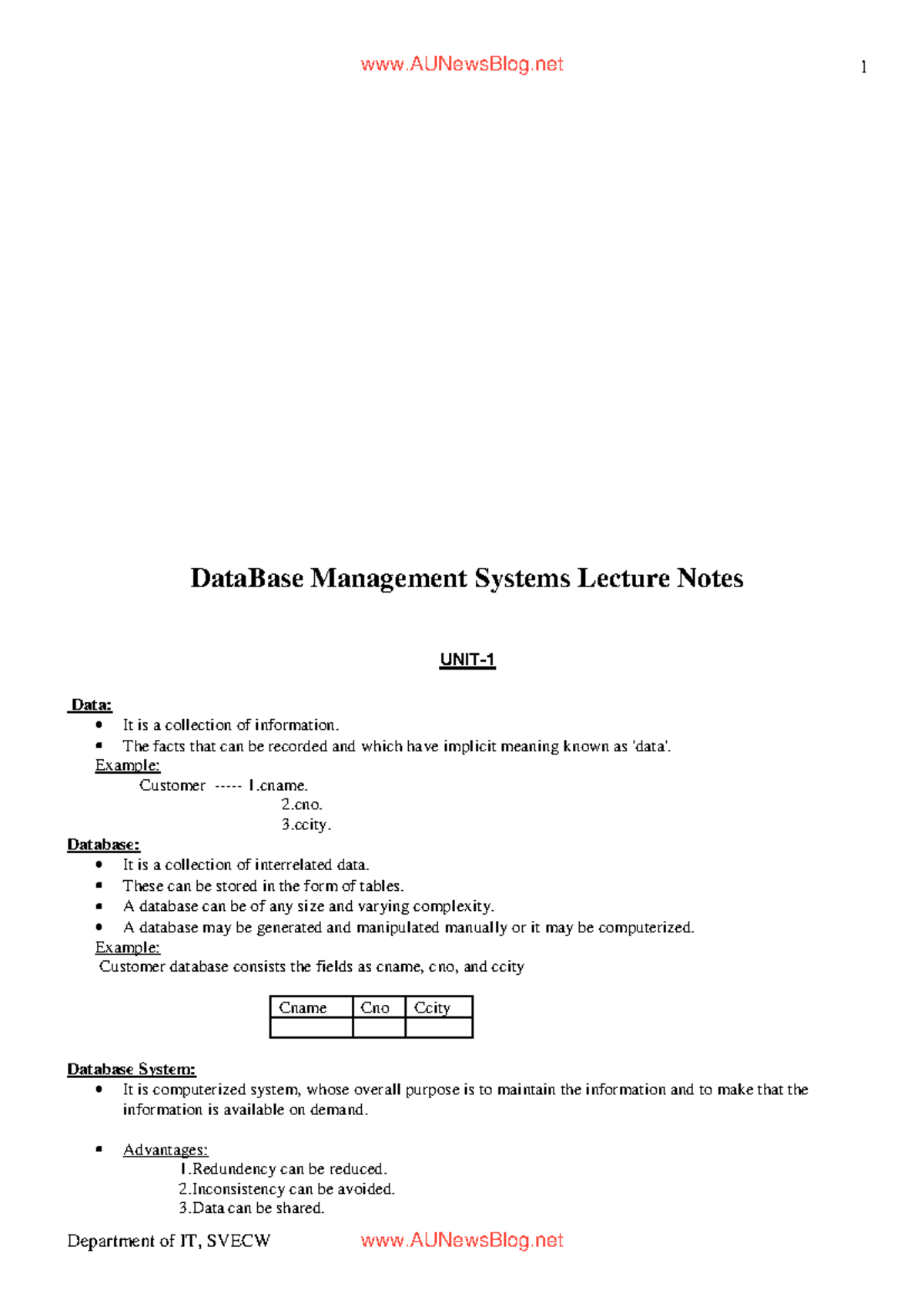 DBMS Lecture Notes: Comprehensive Overview and Key Concepts - Studocu