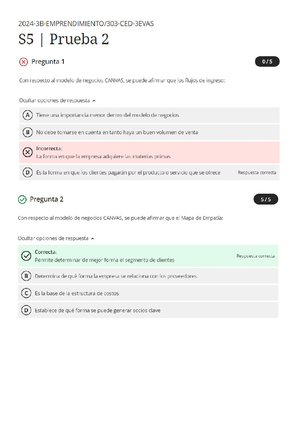 Prueba 2 emprendimiento - Pregunta 1 Correcta Se puntúa 1 sobre 1 Marcar pregunta Enunciado de ...
