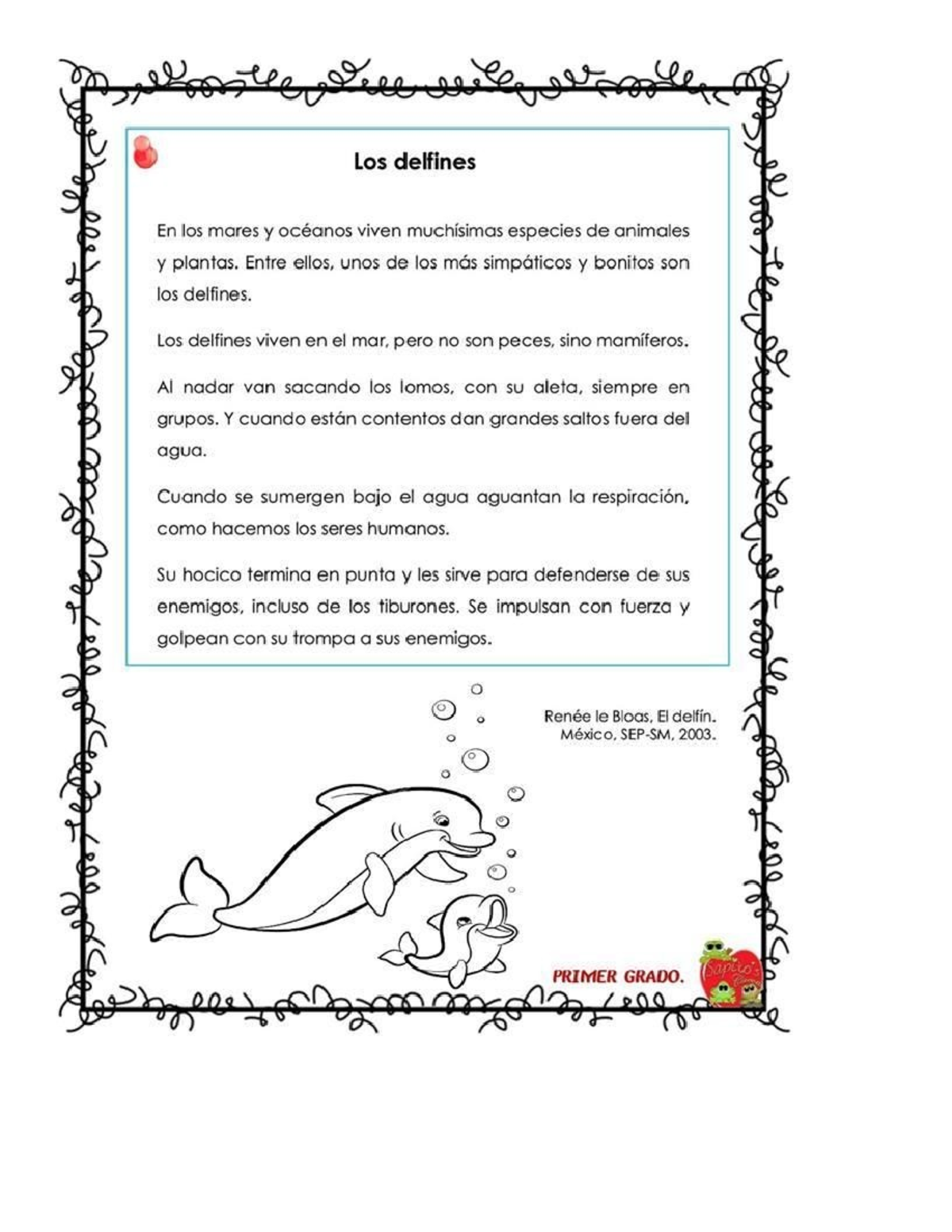 Evaluacion Sisat Primer Grado Imprimir 66 - Los delfines En los mares y ...