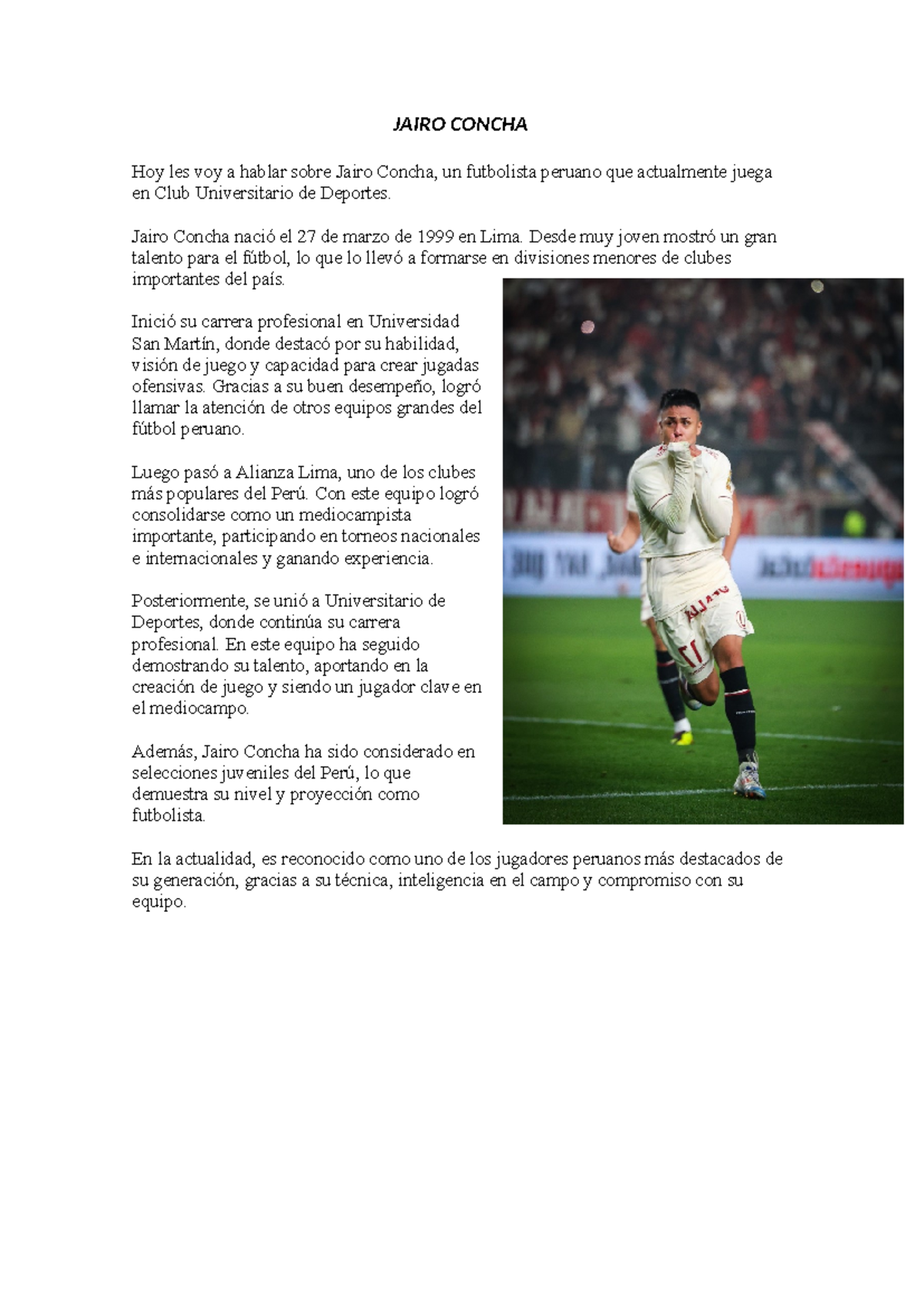 Jairo Concha: Trayectoria y Logros en el Fútbol Peruano - Studocu