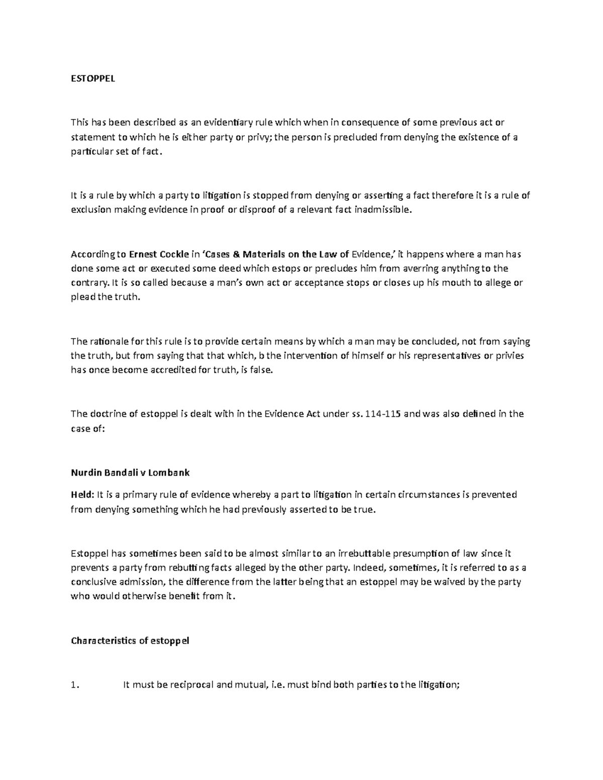 Understanding Estoppel: Principles & Case Law Analysis - Studocu