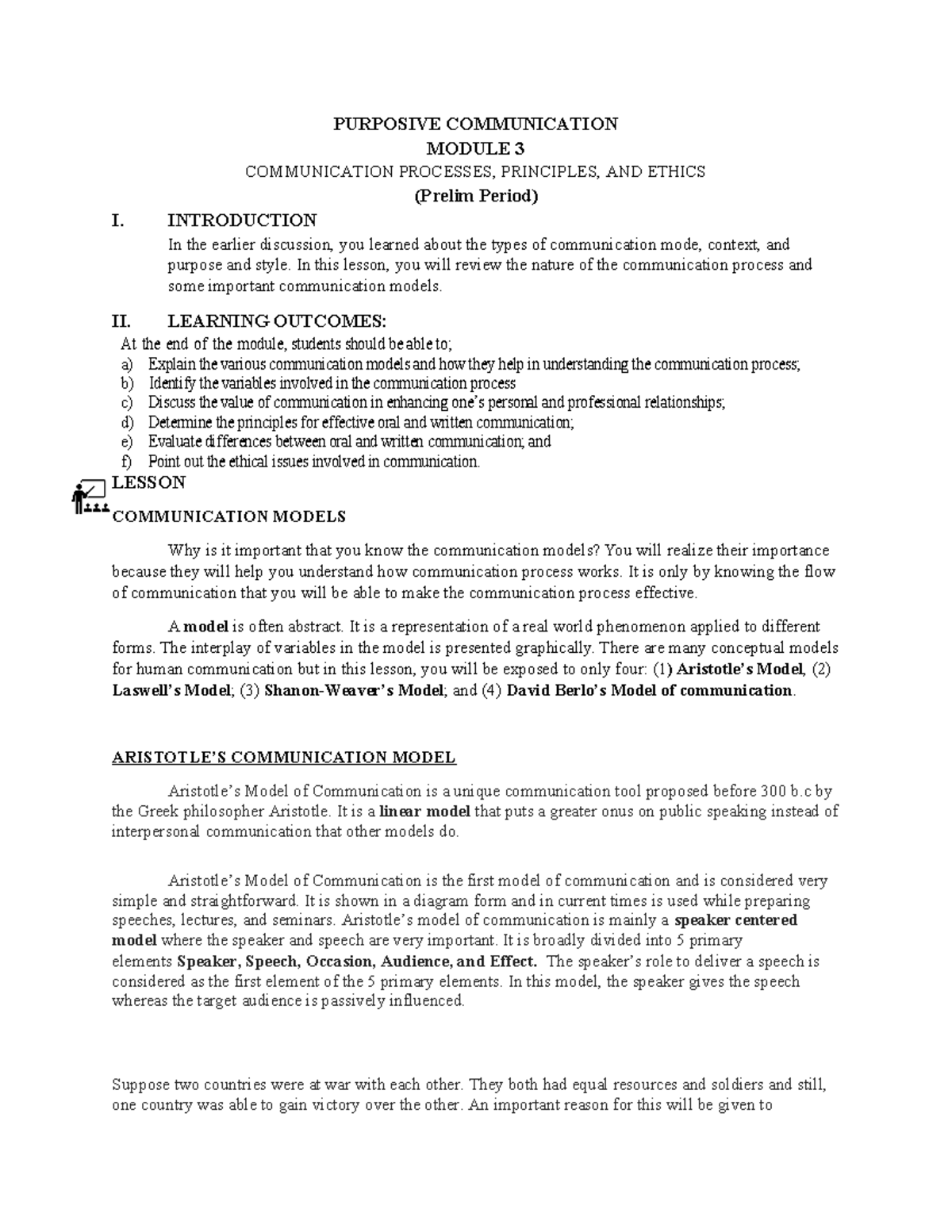 MODULE 3 - COMMUNICATION PROCESSES, PRINCIPLES, AND ETHICS - PURPOSIVE ...