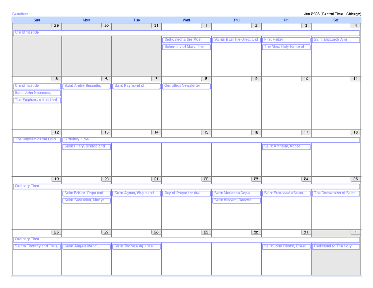 Calendar 2025-01-01 2025-07-01 - Jan 2025 (Central Time - Chicago) 1 2 ...
