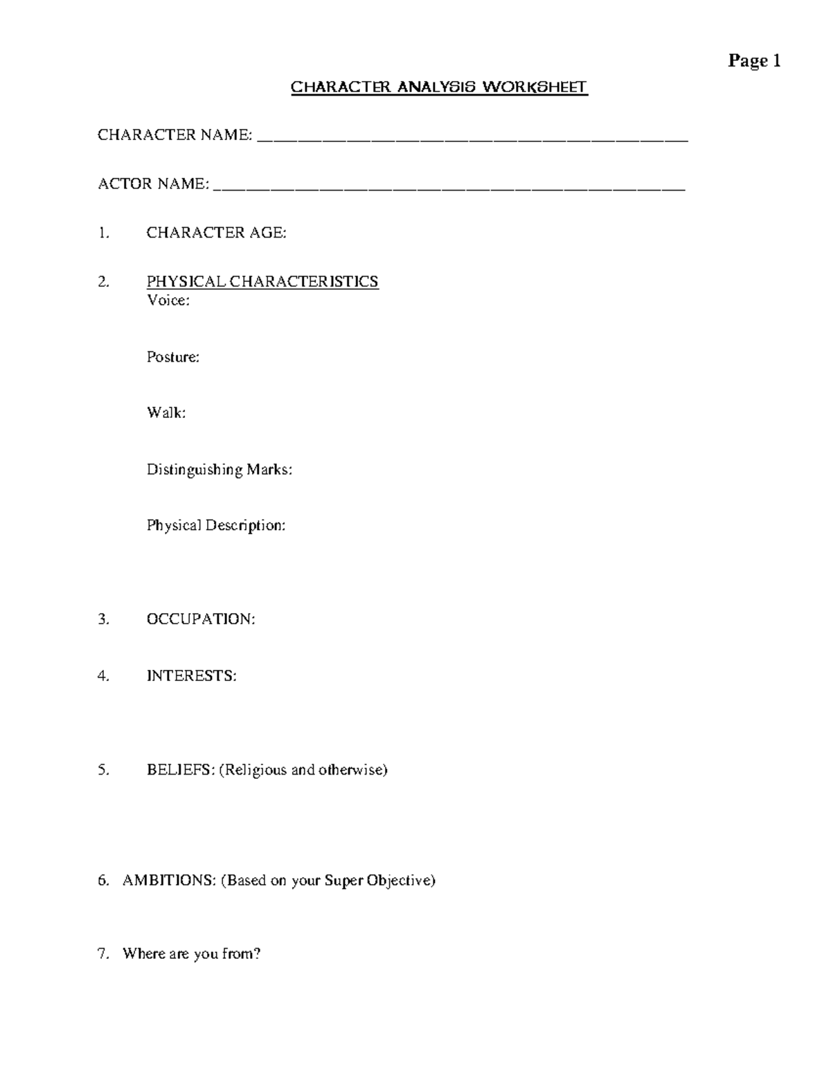 Character Analysis Worksheet: Techniques & Objectives Guide - Studocu