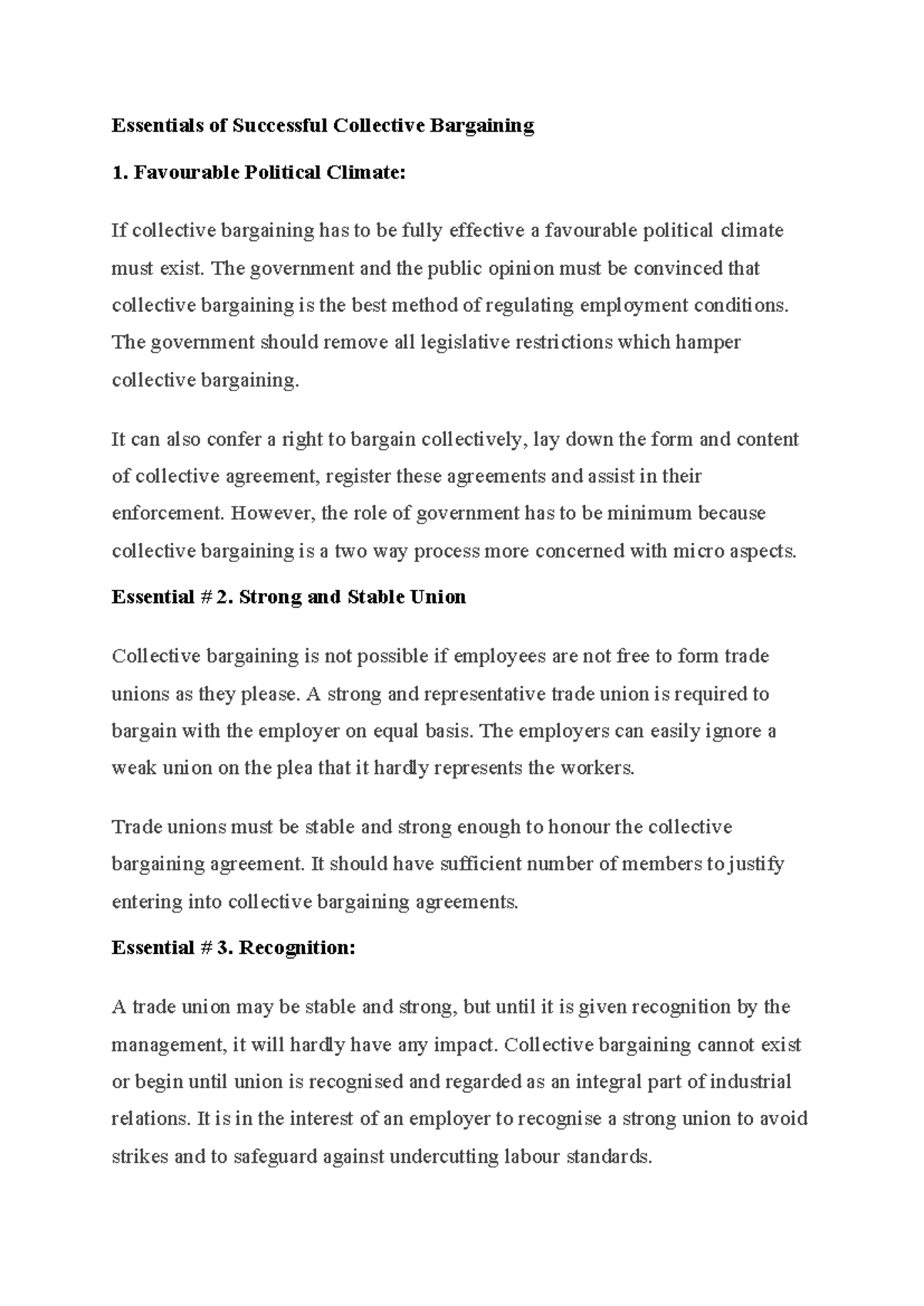 Collective Bargaining Essentials: Types & Prerequisites Analysis - Studocu