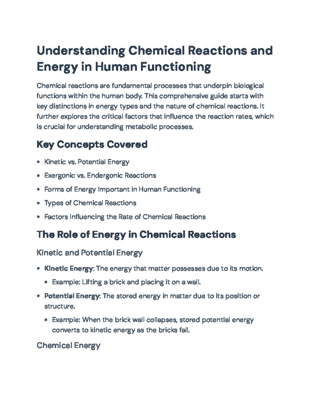 Understanding Chemical Reactions and Energy in Human Functioning: A ...