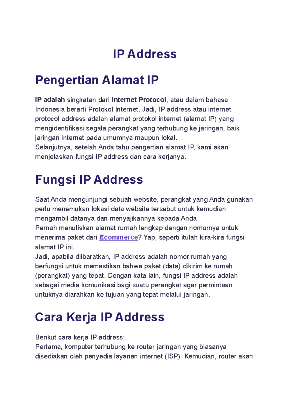 Pengertian dan Fungsi IP Address dalam Protokol Internet (TI101) - Studocu