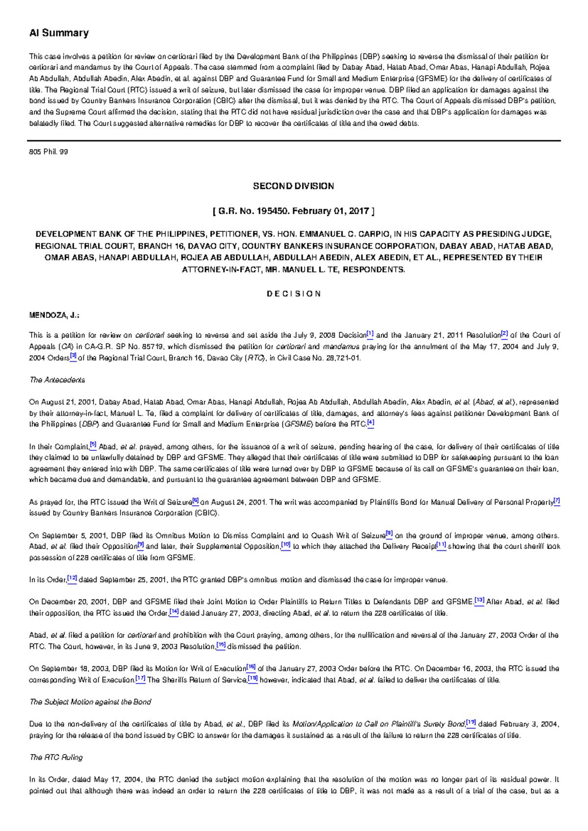 G.R. No. 195450 - Case Study on DBP vs. Court of Appeals Decision - Studocu