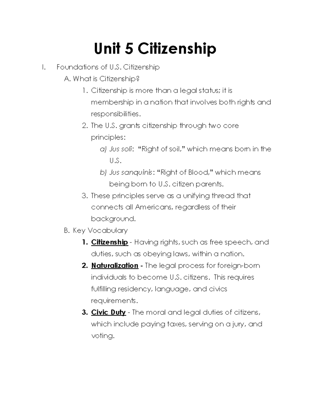 Unit 5: Foundations of U.S. Citizenship and Civic Engagement - Studocu