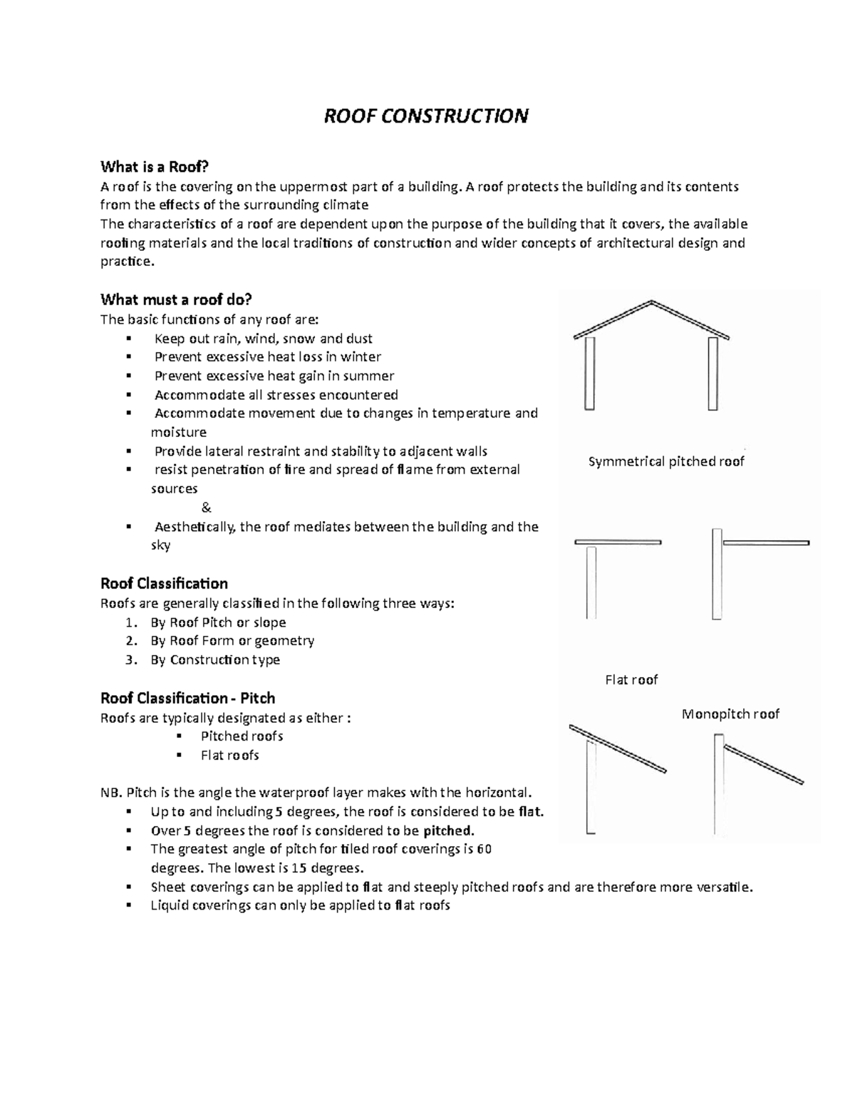 Roof Construction Overview: Key Principles & Classifications - Studocu