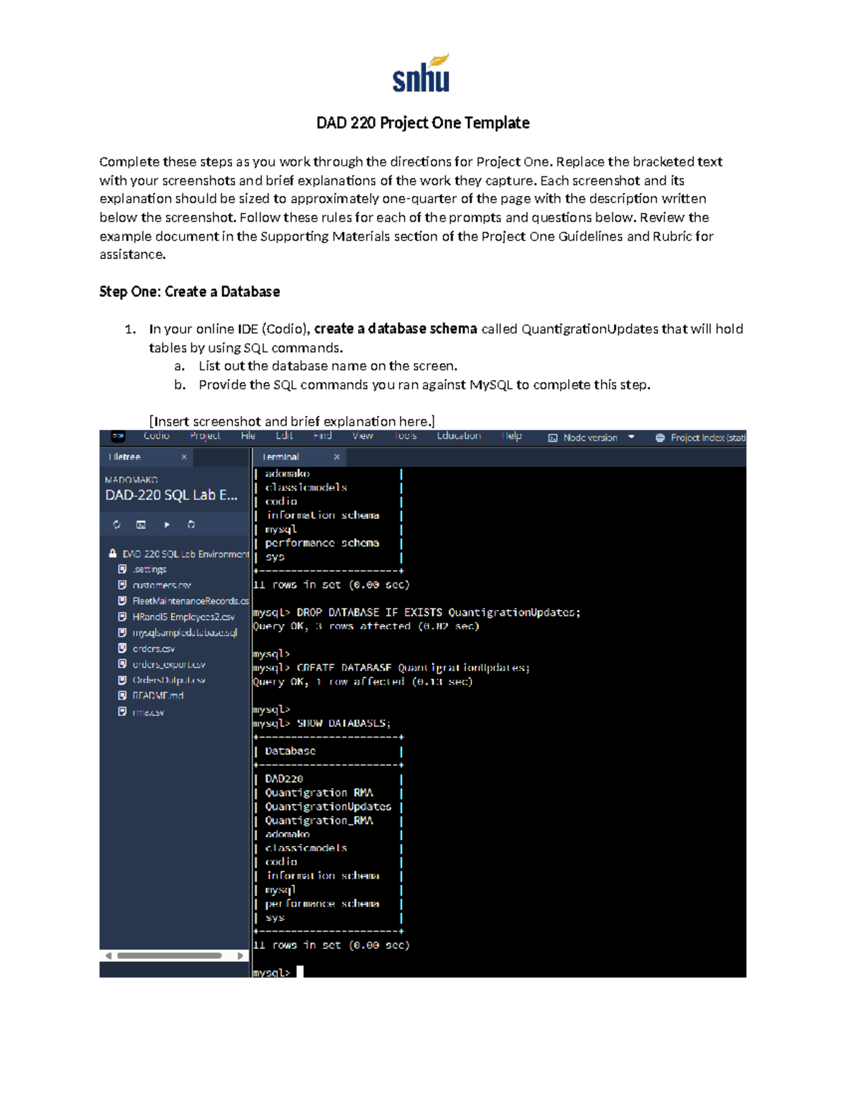 DAD 220 Project One: Database Creation and Data Management Guide - Studocu
