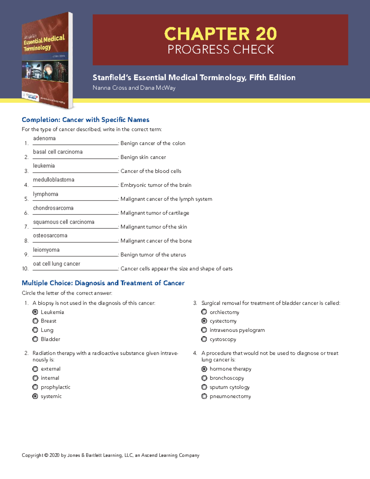CH20 Progress Check: Essential Medical Terminology on Cancer - Studocu