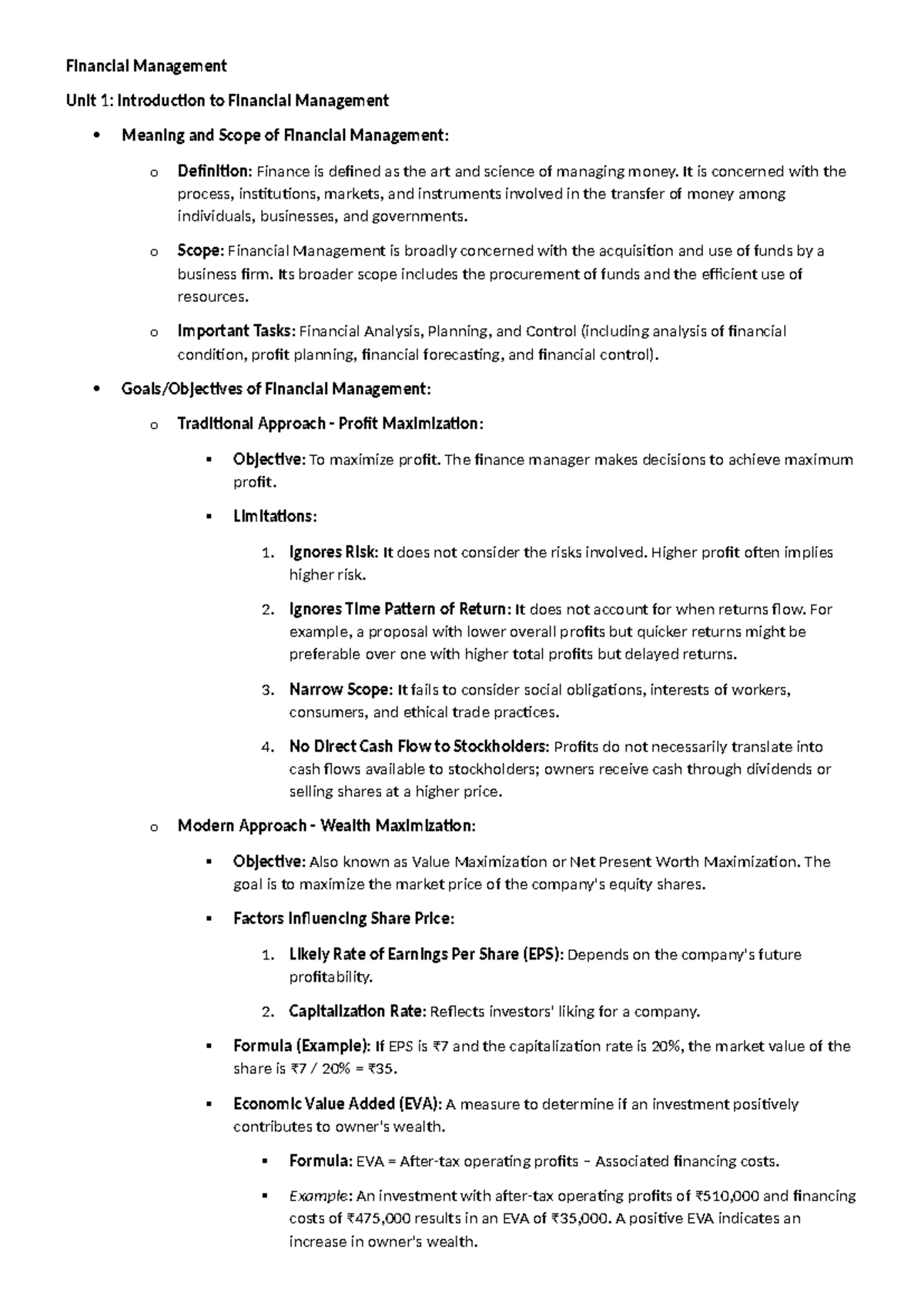 MBA Financial Management Notes with MCQs: Unit 1 to Unit 14 - Studocu