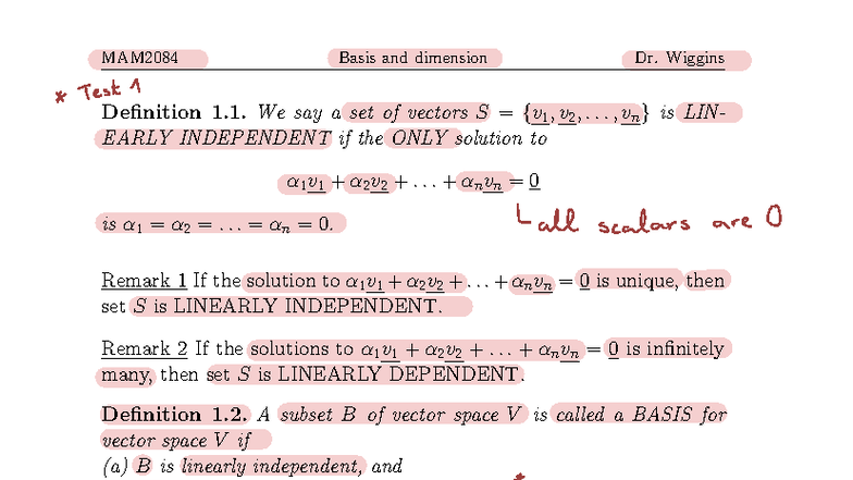 MAM2084 Lesson 8: Basis and Dimension Concepts - Studocu