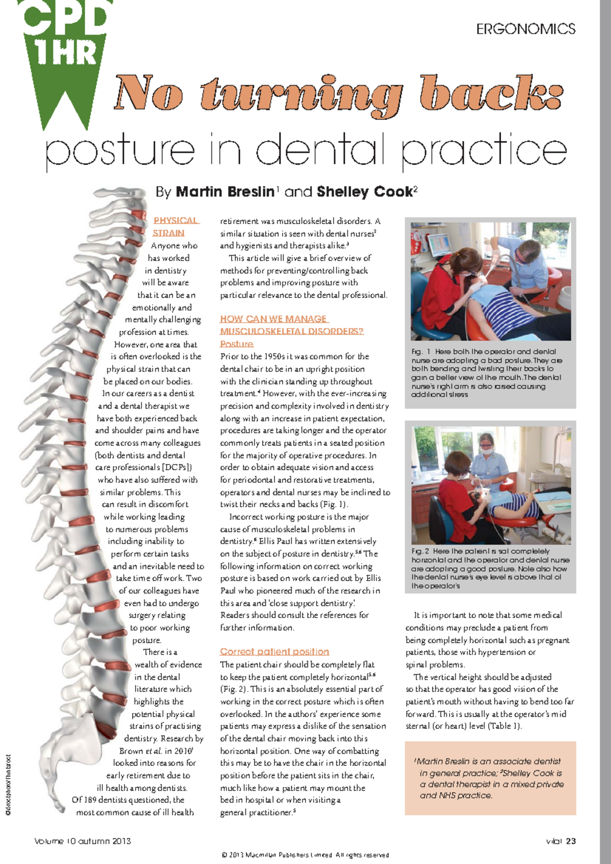 Vital 1720 - Ergonomics: Managing Posture in Dental Practice - Studocu
