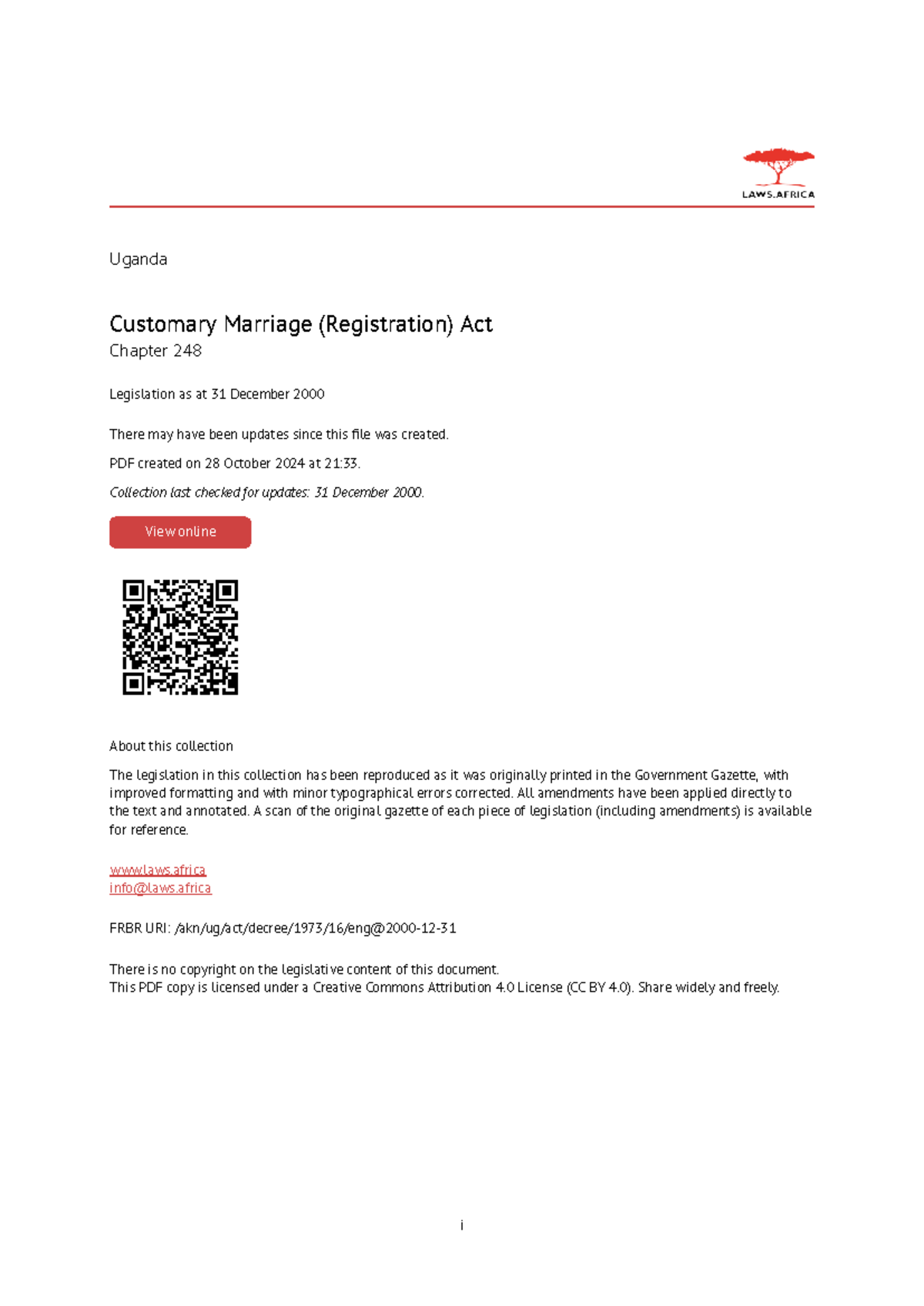 Uganda Customary Marriage (Registration) Act Chapter 248 - Updated ...