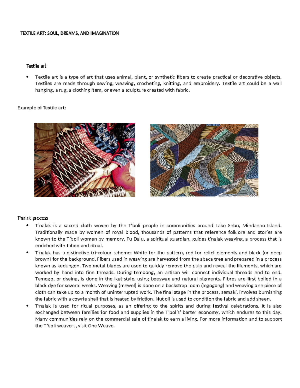 Textile ARTcavile - educational purposes - TEXTILE ART: SOUL, DREAMS ...