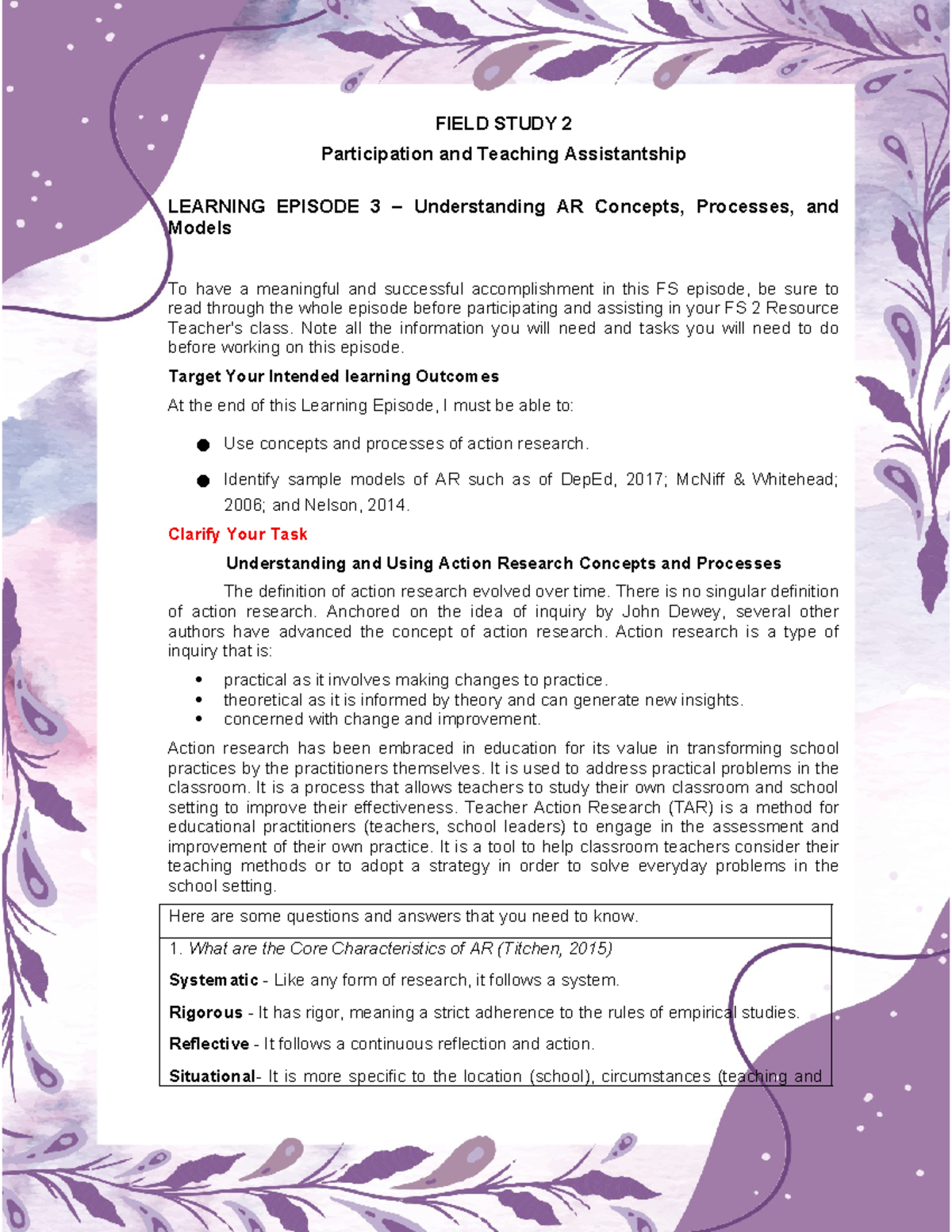 FS 2 Learning Episode 3: Understanding Action Research Concepts and ...