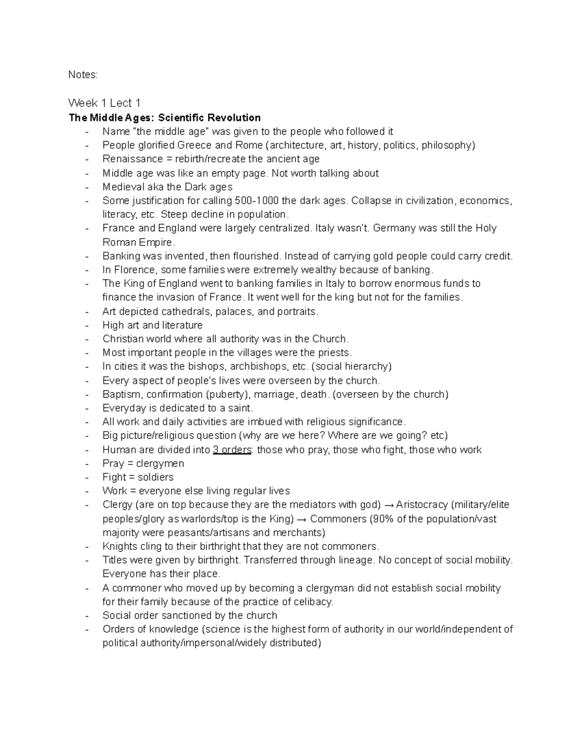 Hist 3A Notes for Midterm 1 - Notes: Week 1 Lect 1 The Middle Ages ...